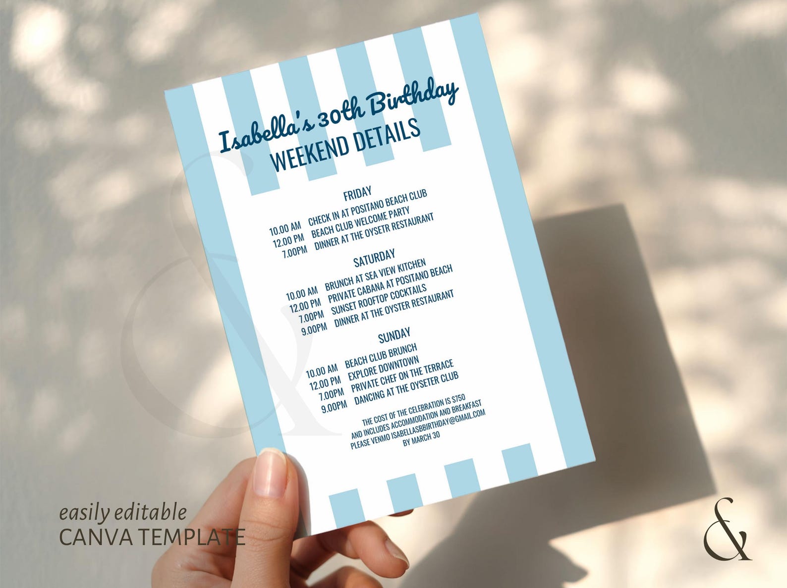 The Beach Club Blue Cabana Stripe 30th Birthday Invitation, Coastal ...