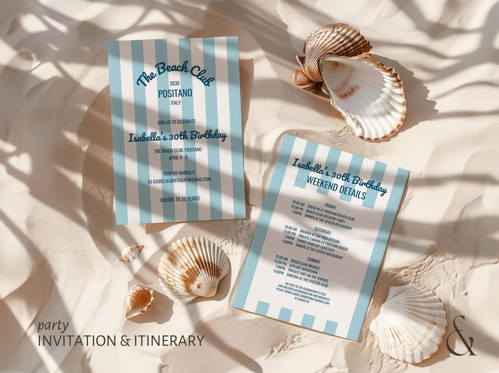 The Beach Club Blue Cabana Stripe 30th Birthday Invitation, Coastal ...