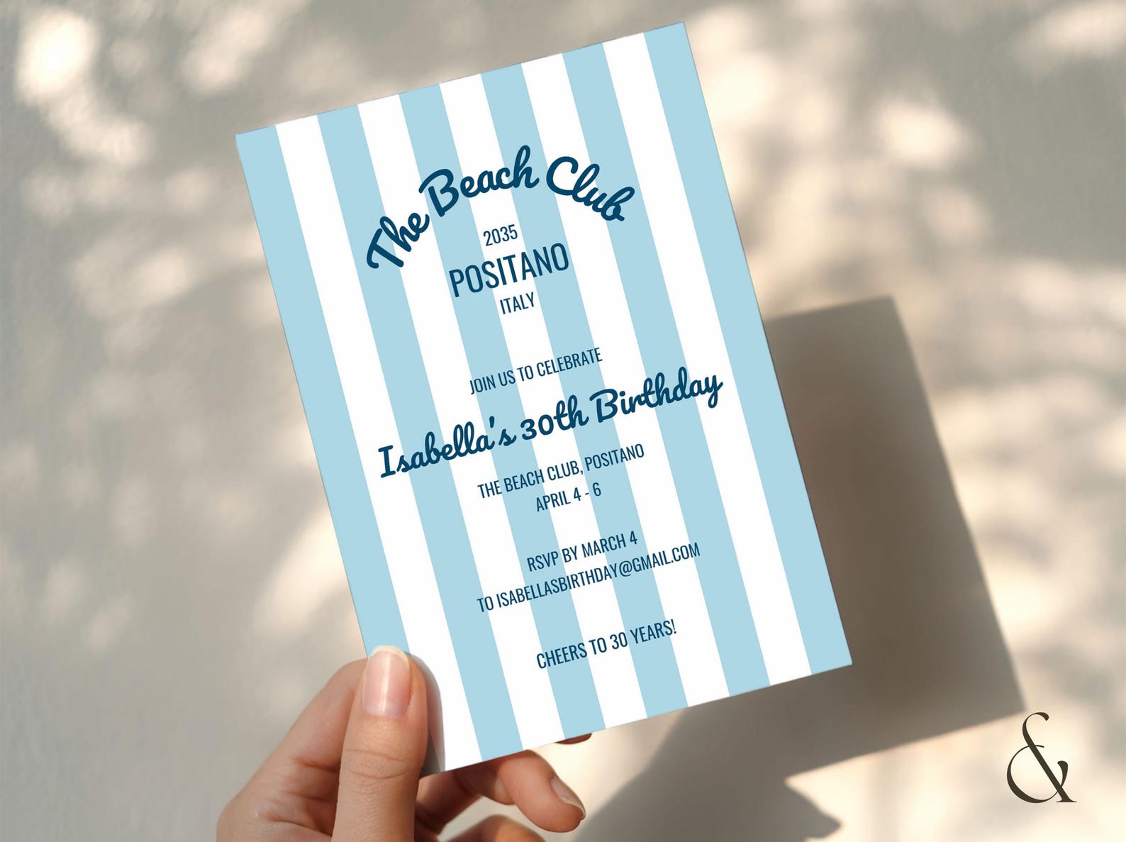 The Beach Club Blue Cabana Stripe 30th Birthday Invitation, Coastal ...
