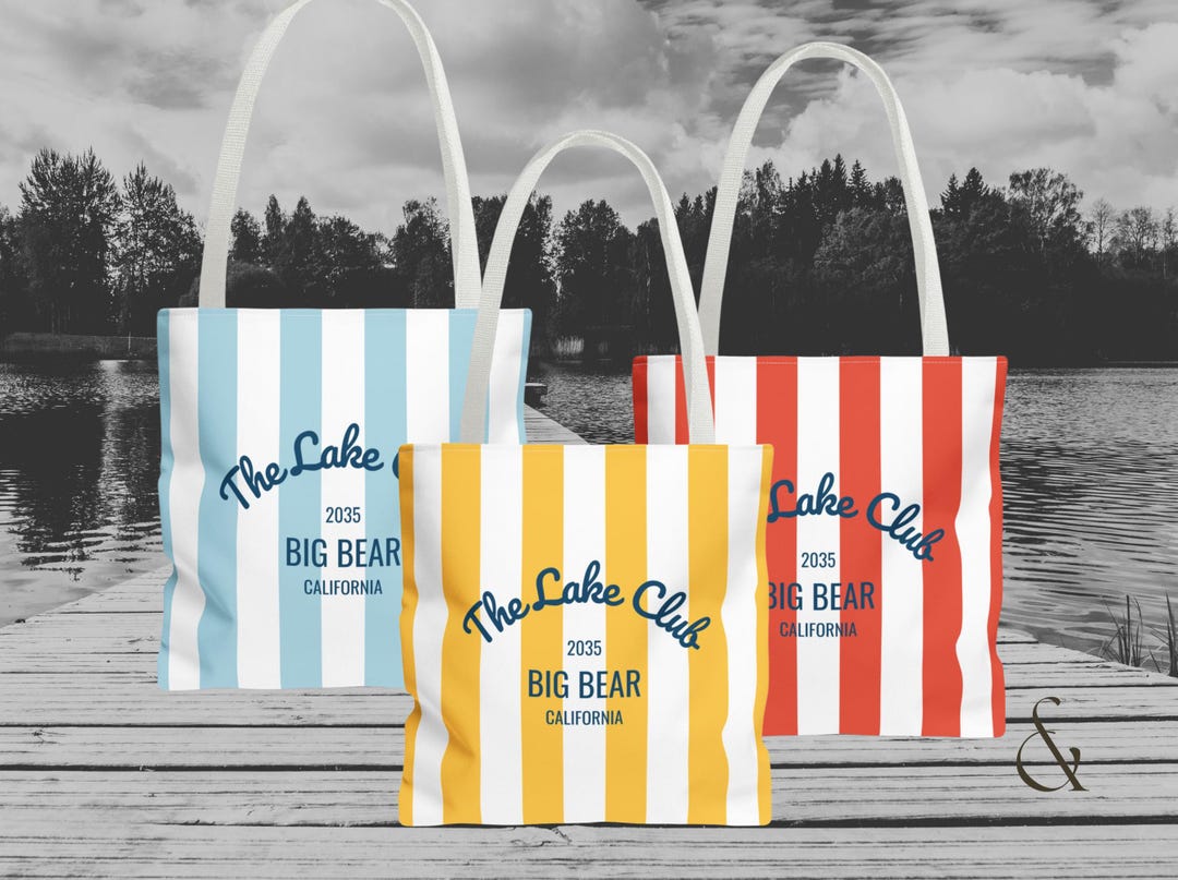 Custom Lake Club Tote Bag, Nautical Stripe Boat Tote, Lake Weekend Bag ...