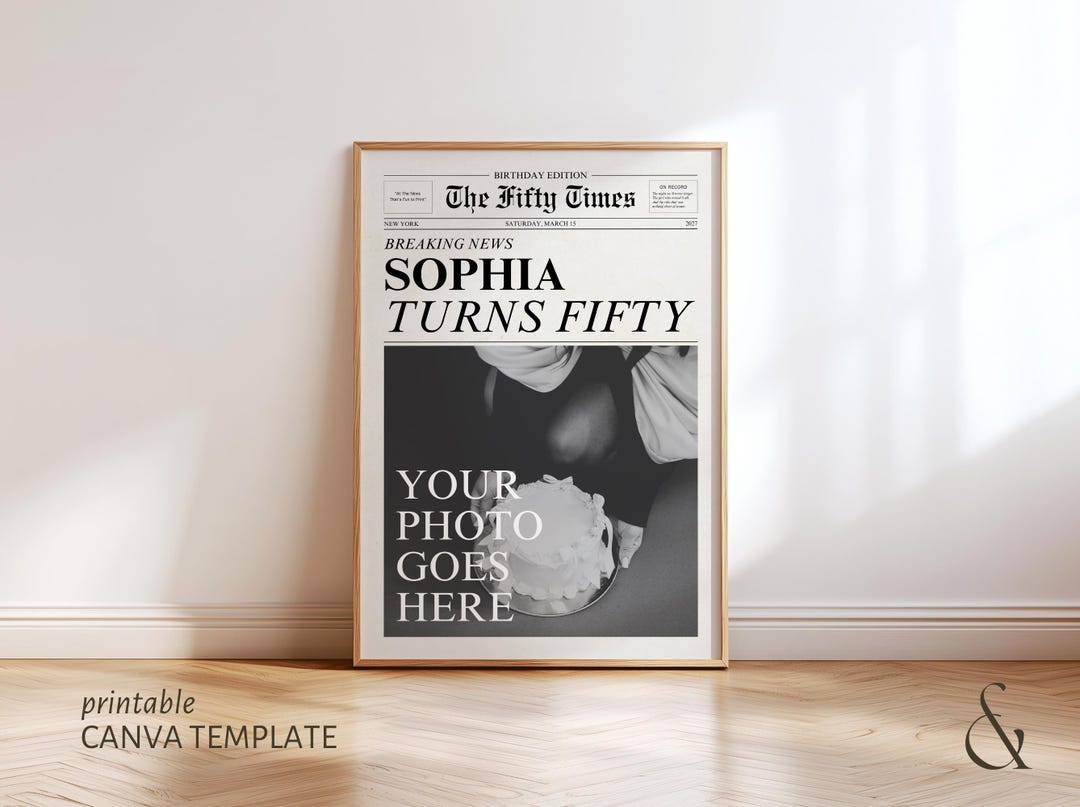 Custom Birthday Newspaper Wall Art - 50th Birthday Party Sign - the ...