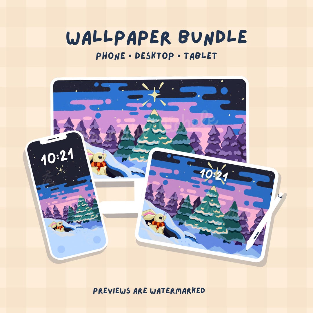 Winter Wallpaper Bundle Original Bunny Art | Fits Desktops, Laptops ...
