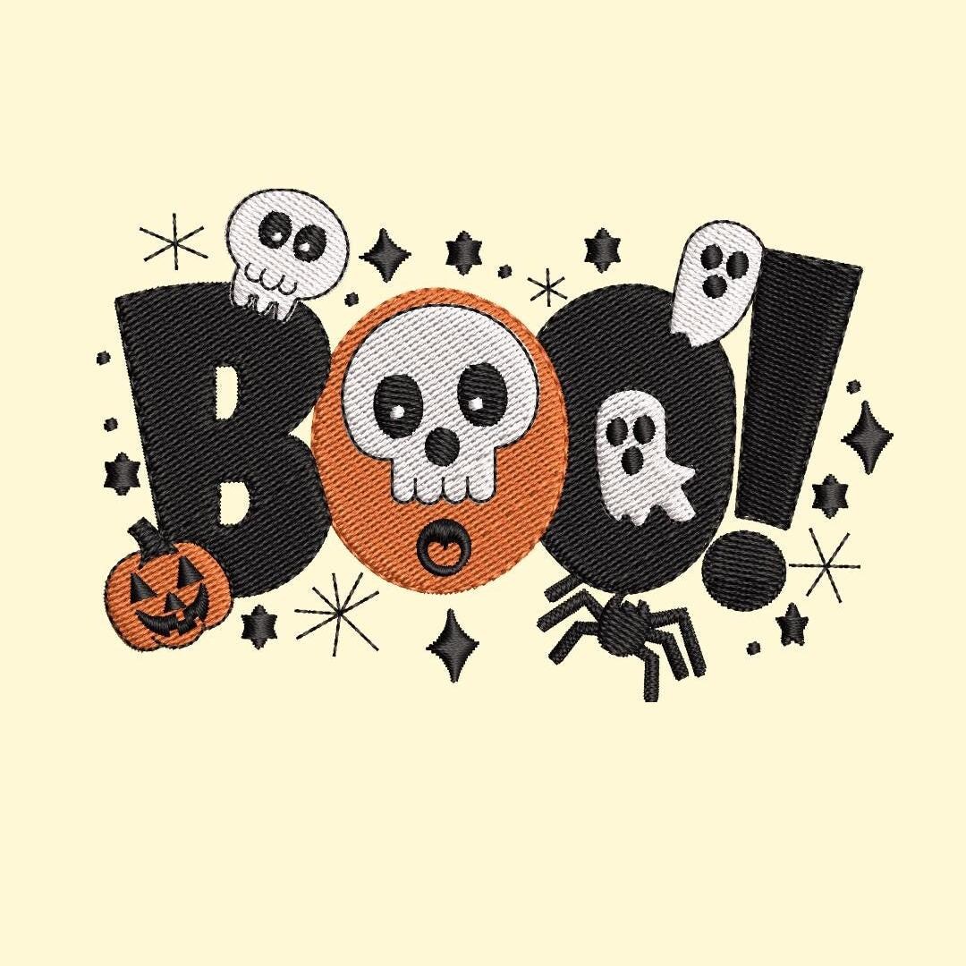Boo Halloween Embroidery Design: Skull, Ghost, Pumpkin (digital ...