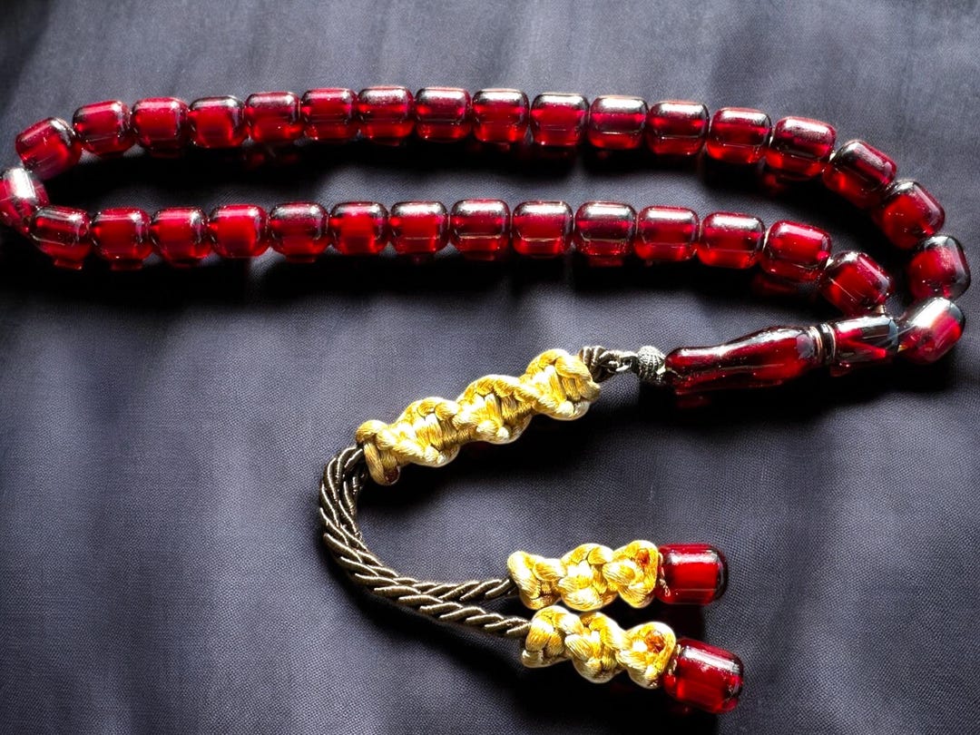Ottoman Style Large Prayer Beads | Fire Amber Misbaha | Handmade Round ...
