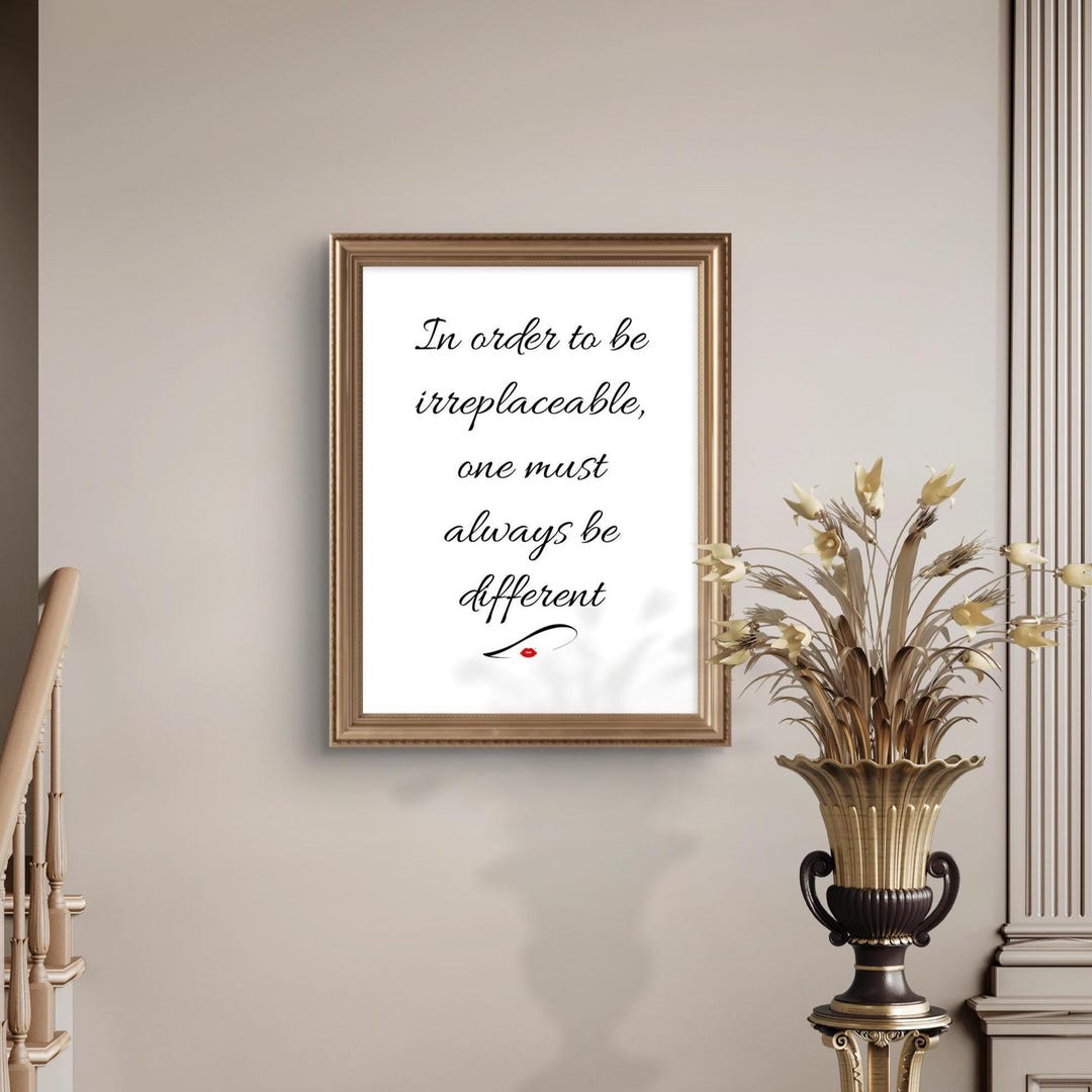 Coco Chanel Quote Poster – Black Script Typography “to Be Irreplaceable ...