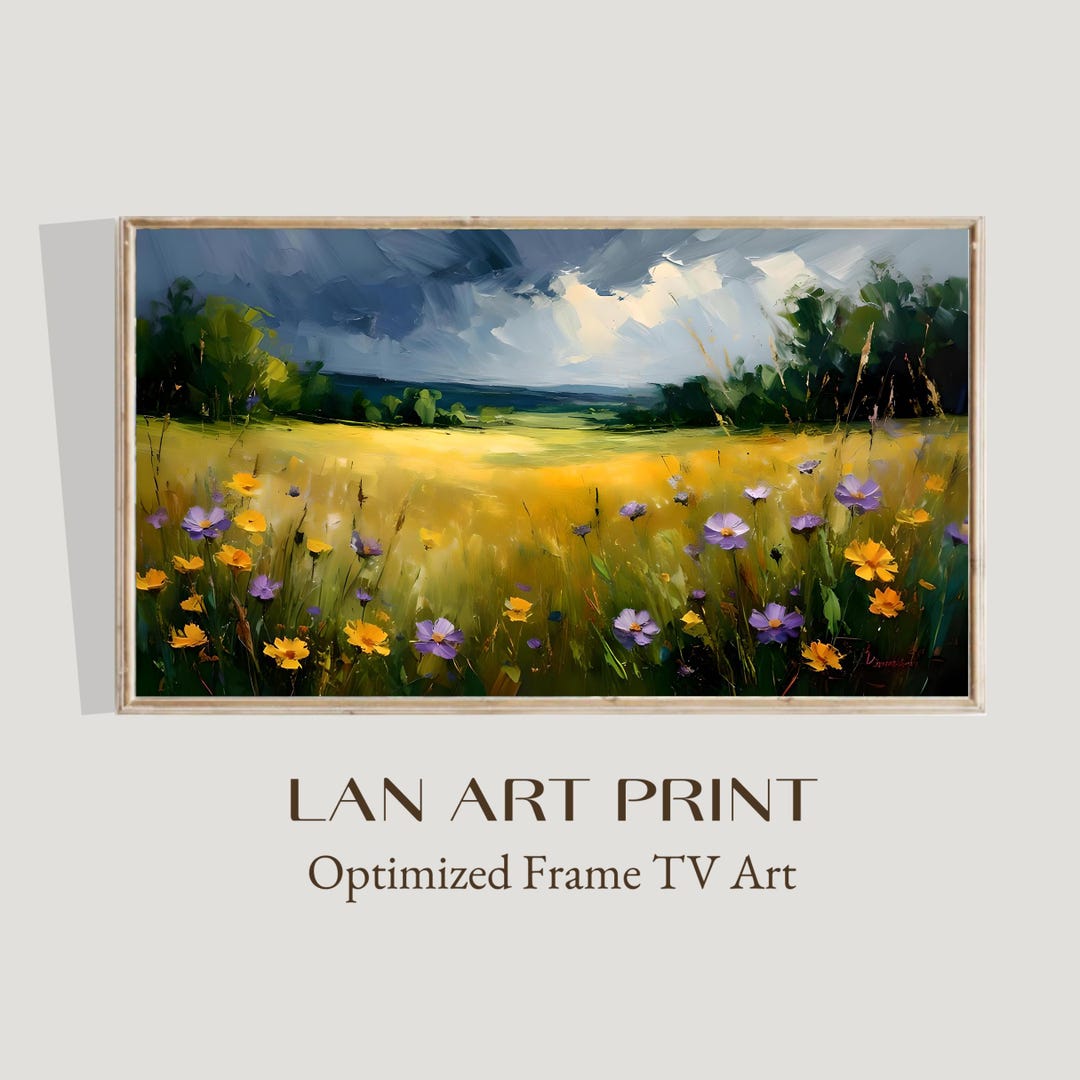 Stormy Sky Wildflower Field – Bold Impressionist TV Frame Art – 16:9 ...