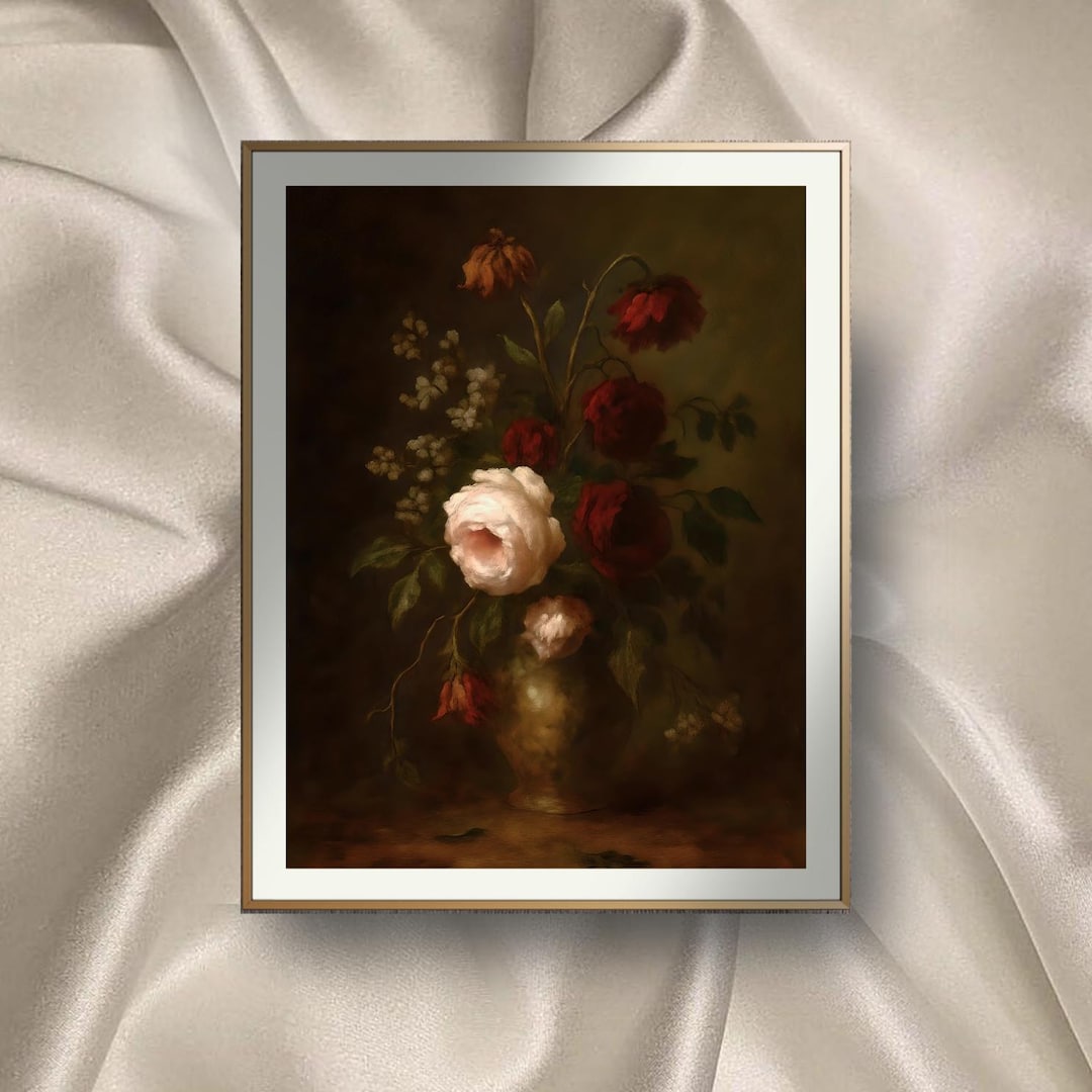 Moody Floral Still Life Print: Baroque Chiaroscuro Flower Art (digital ...