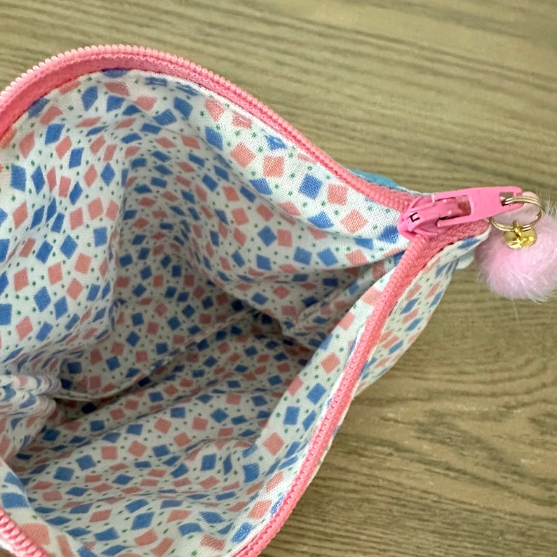 Pink and Blue Pouch / Cute Card Zipper Pouch / Key Chain Coin Purse ...