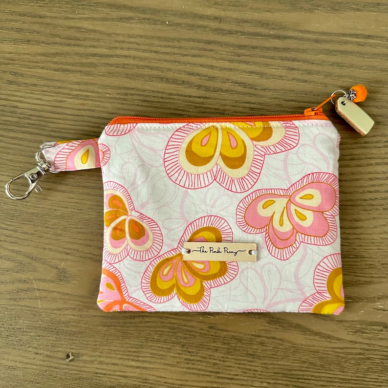 Pink and Orange Pouch / Cute Card Zipper Pouch / Key Chain Coin Purse ...