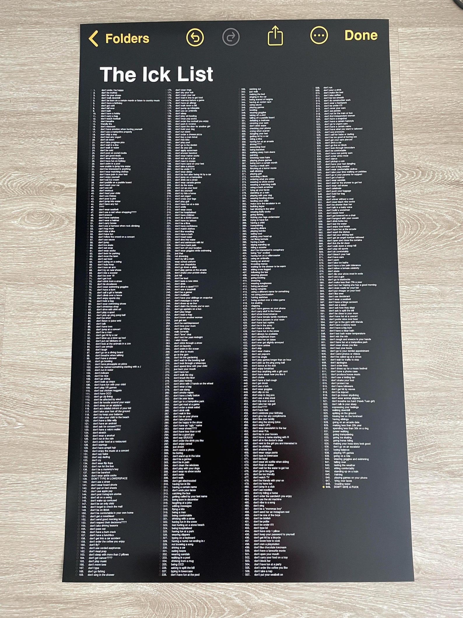 Ick List Poster - Rizz Joke, Inspiration, Self Improvement - Etsy UK