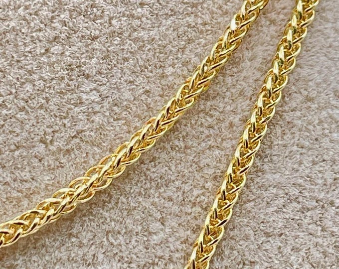 18K Solid Gold Franco Chain Necklace, Real 18K Gold Wheat Foxtail Chain ...