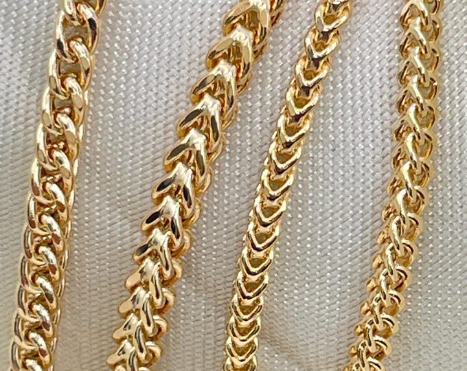 18K Solid Gold Franco Chain Necklace, Real 18K Gold Wheat Foxtail Chain ...