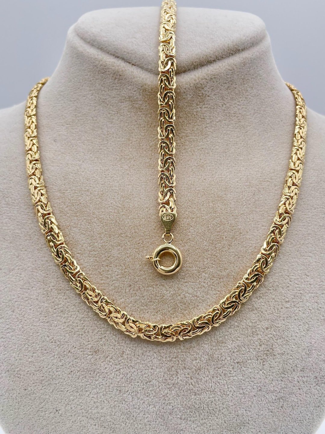 14k Solid Gold Flat Byzantine Chain Necklace & Bracelet: Jewellery Set ...