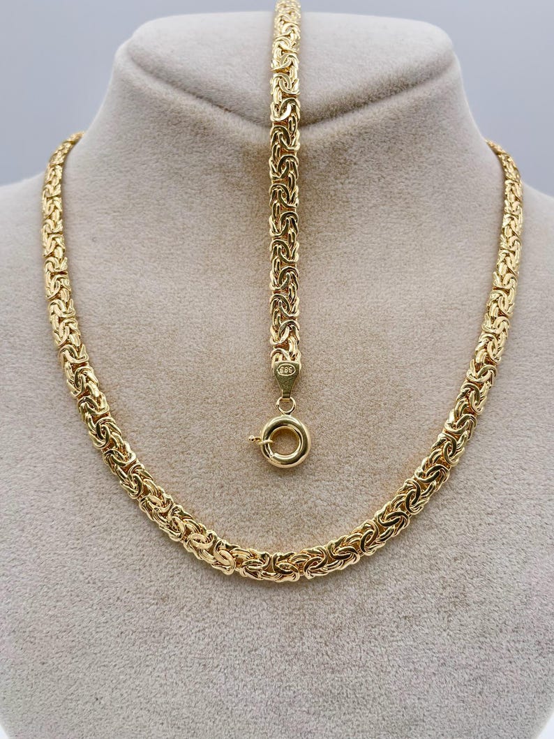 14k Solid Gold Flat Byzantine Chain Necklace & Bracelet: Jewellery Set ...