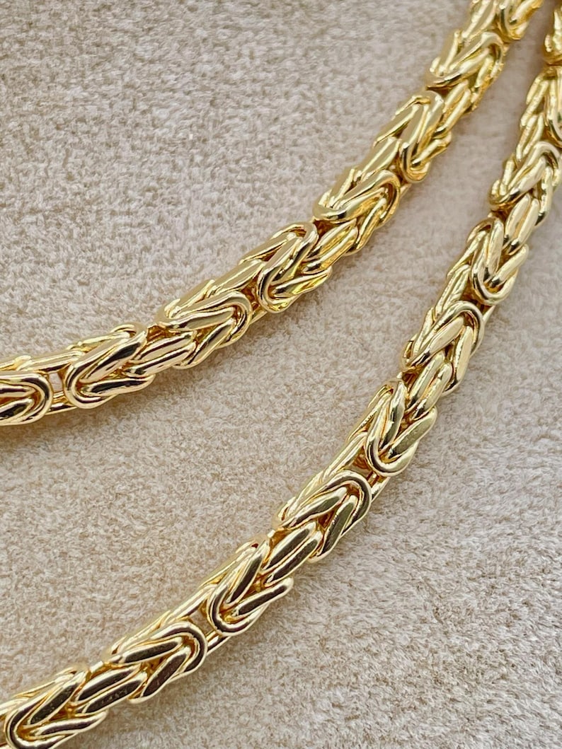 18K Solid Gold Byzantine Chain Necklace: 3.5mm Real Gold - Etsy