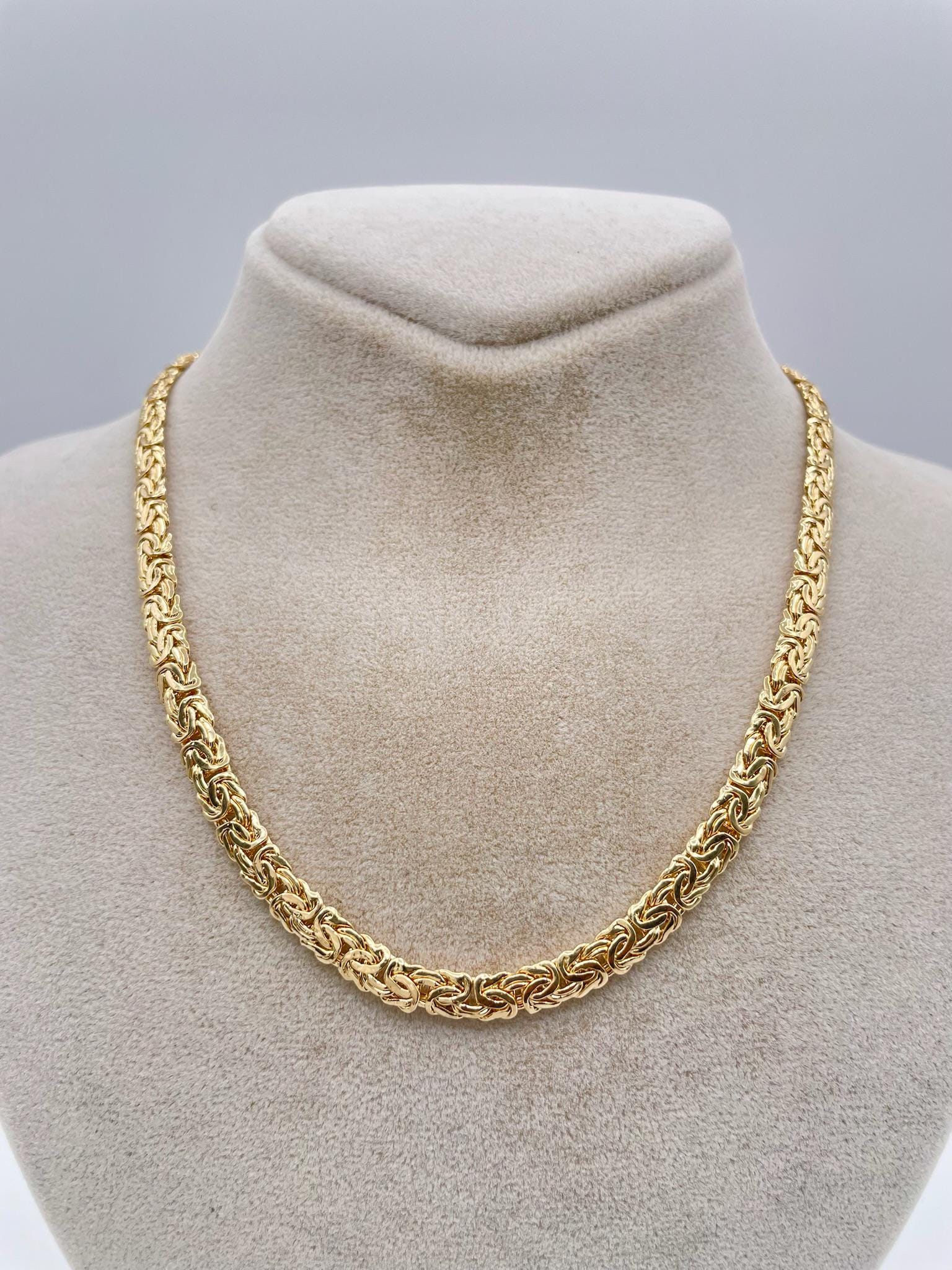 14k Solid Gold Flat Byzantine Chain Necklace & Bracelet: Jewellery Set ...