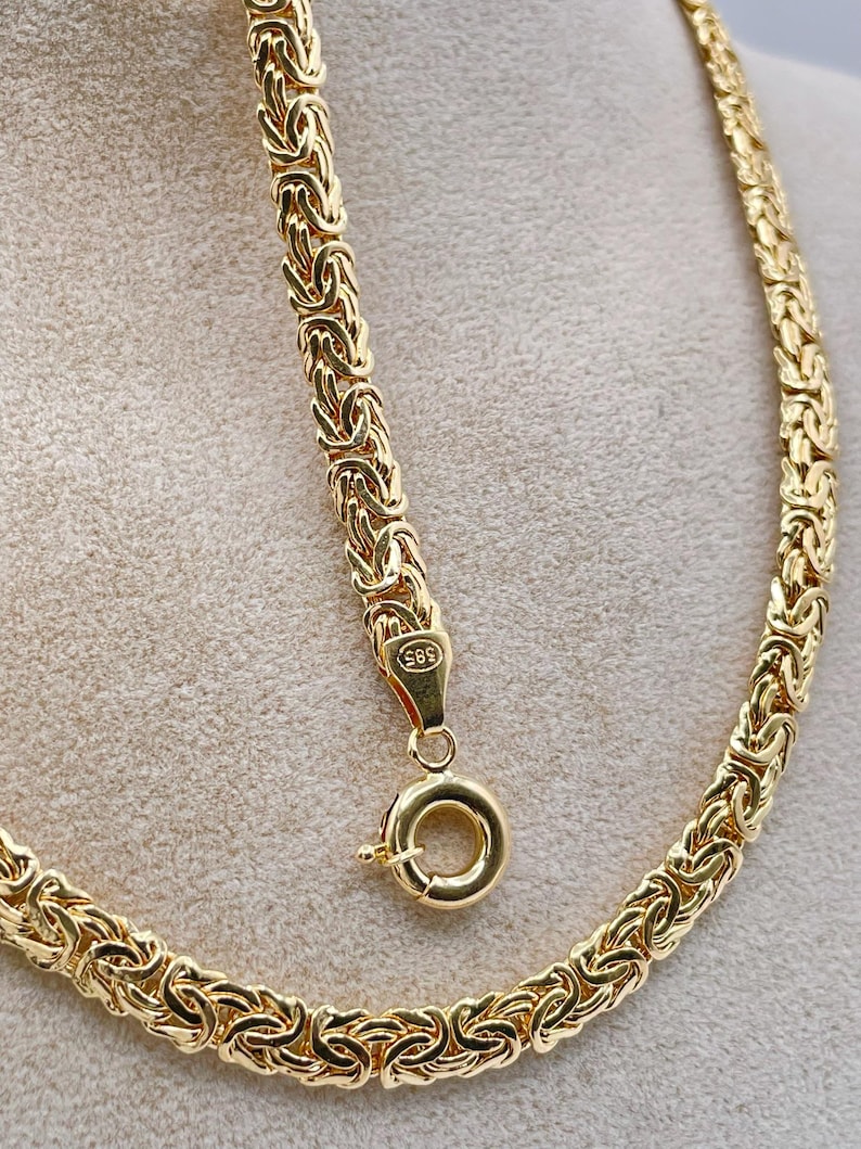 14k Solid Gold Flat Byzantine Chain Necklace & Bracelet: Jewellery Set ...