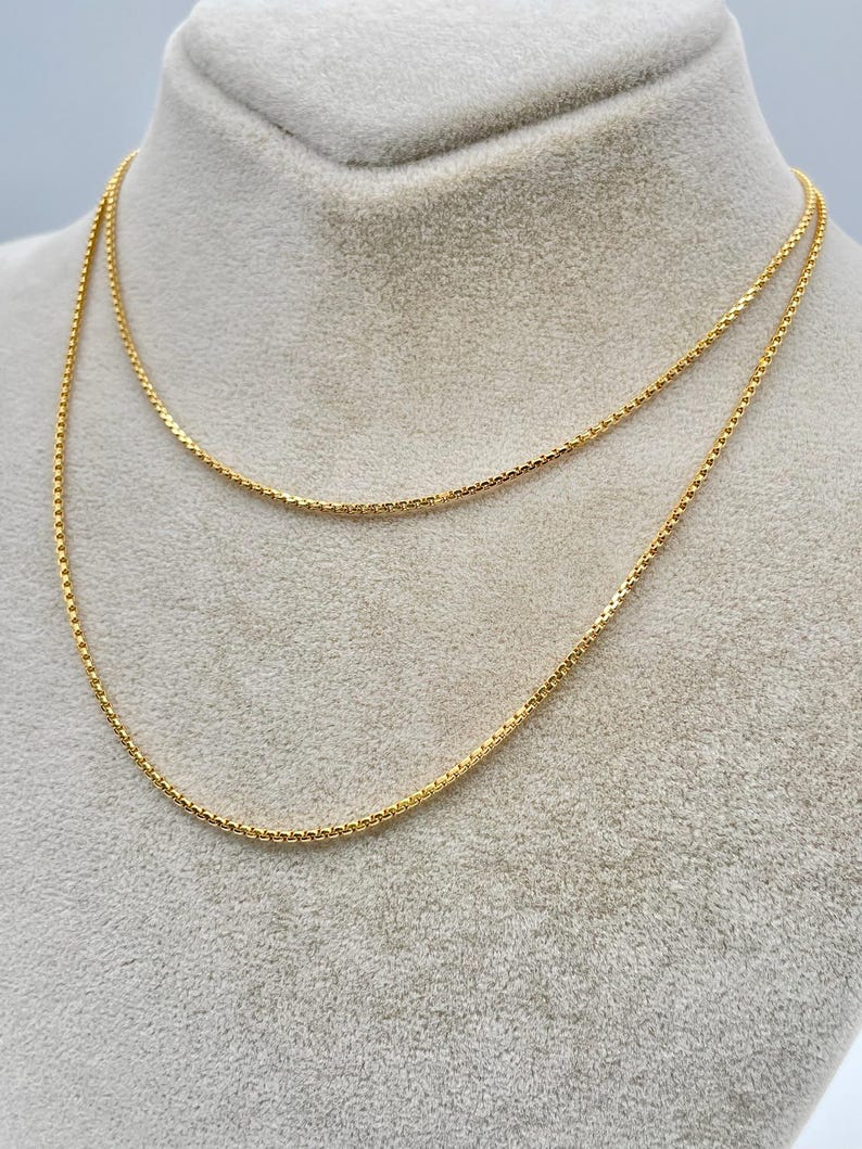 18K Solid Gold Box Chain Necklace,16"- 24" Diamond-cut Round Box Chain ...