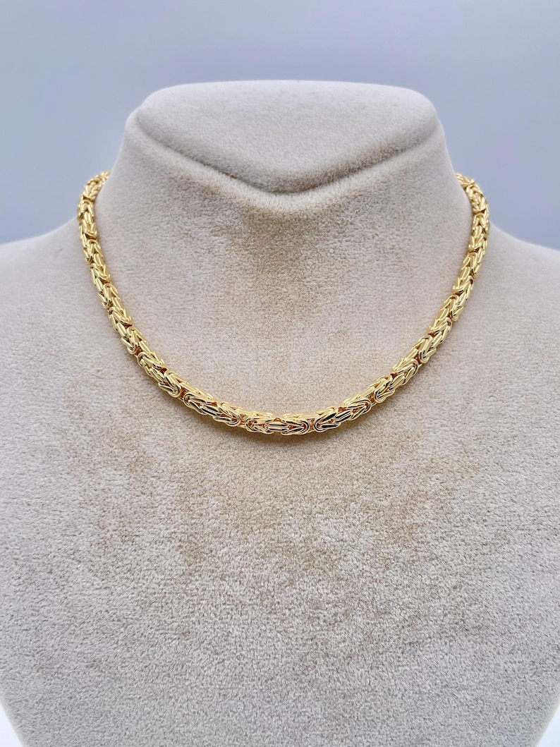 18K Solid Gold Byzantine Chain Necklace: 3.5mm Real Gold - Etsy