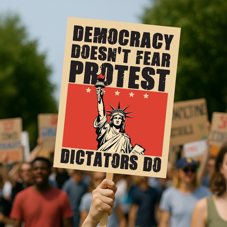 Democracy Doesn't Fear Protest Sign, No Kings No Dictators, 18x24 ...
