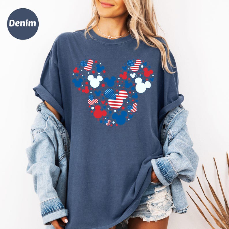 Comfort Colors Patriotic Mouse Head Shirt, USA Flag Theme Graphic Tee ...