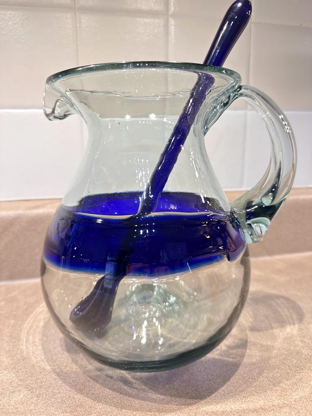 Hand Blown Glass Pitcher and Stir Stick - Etsy