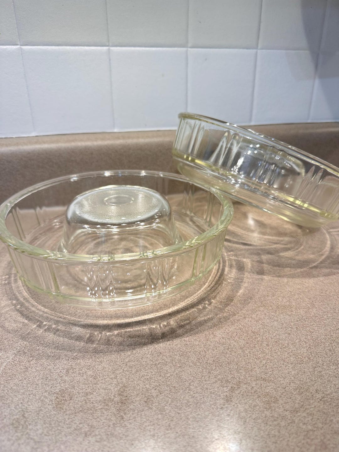 2 Vintage Queen Anne Glasbake Sage Green Glass Bundt Dish or Ring Mold ...