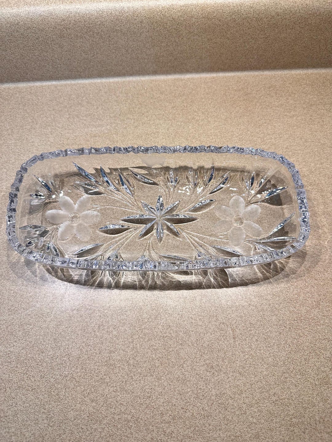 Vintage Sawtooth Edge Relish/candy Dish With Etched Flowers 10” - Etsy