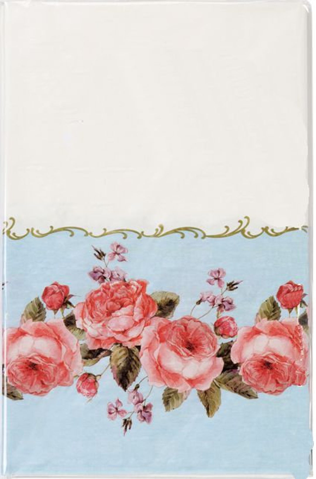 Shabby Chic Tablecloth Paper Blue Floral Rose Border 71X47 Inches - Etsy
