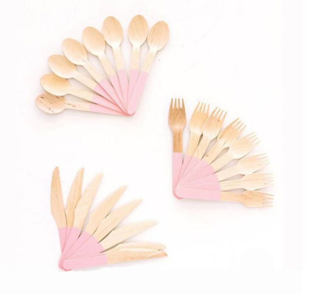 Eco Wooden Utensils Pastel Blue or Pastel Pink or Aqua SET of - Etsy