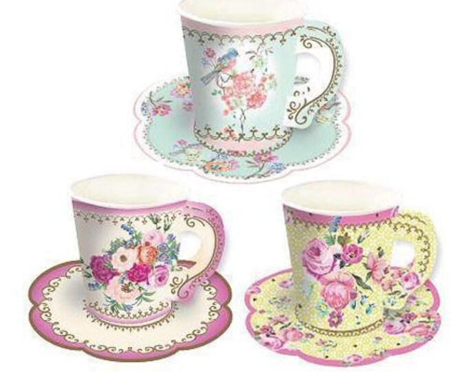 Shabby Chic Paper Floral Tea Cups and Saucer 3 Styles per Package Set ...