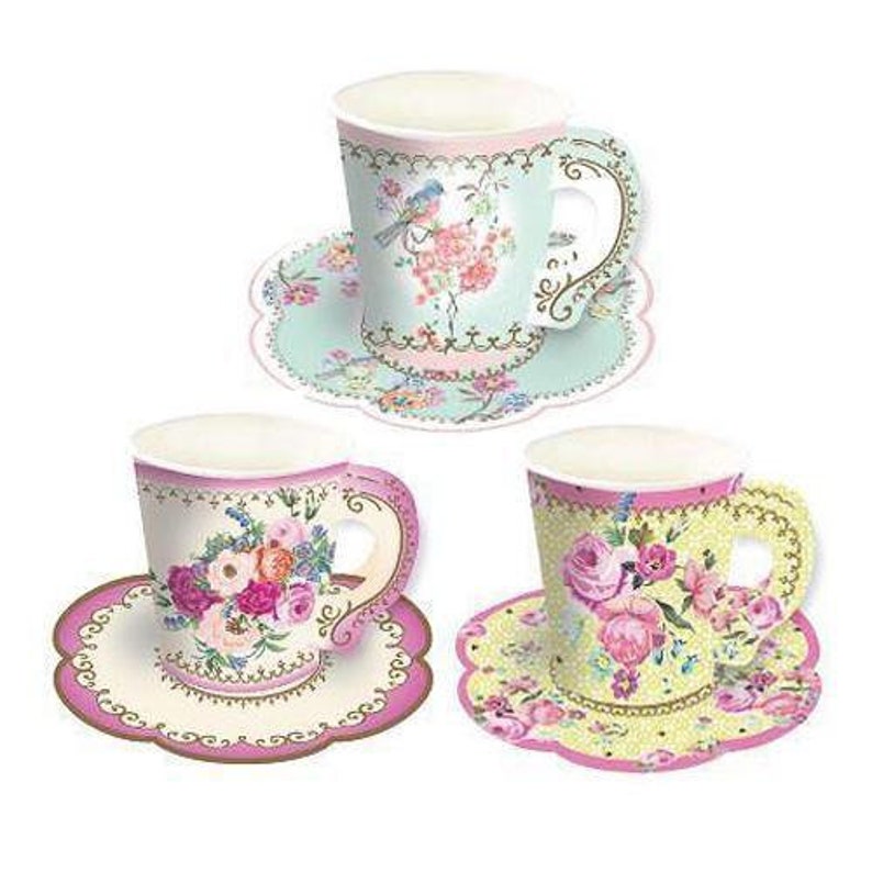 Shabby Chic Paper Floral Tea Cups and Saucer 3 Styles per - Etsy