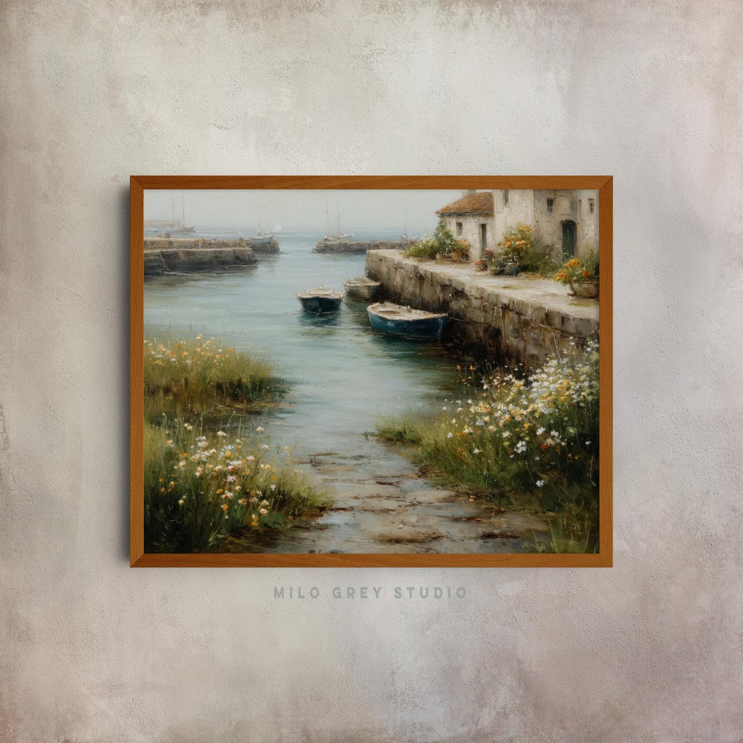 Serene Fishing Harbor Wall Art - Coastal Printable Decor, Charming ...