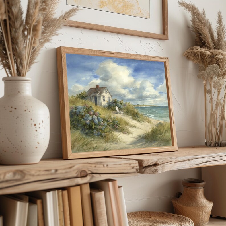 Cottage by the Sea Printable - Coastal Landscape Watercolor Art, Rustic ...