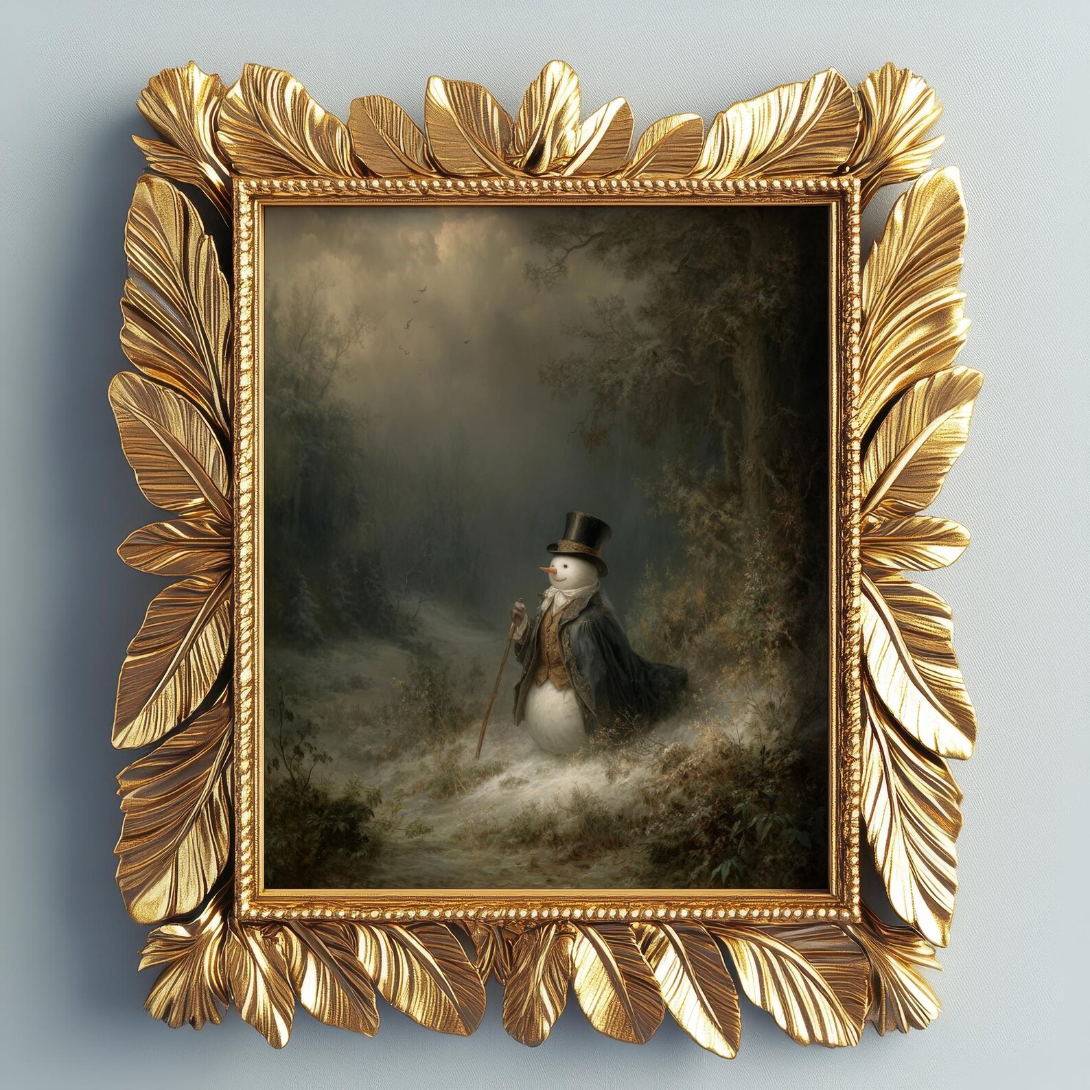 Victorian Snowman Painting in Winter Forest, Classic Art Scene (digital ...