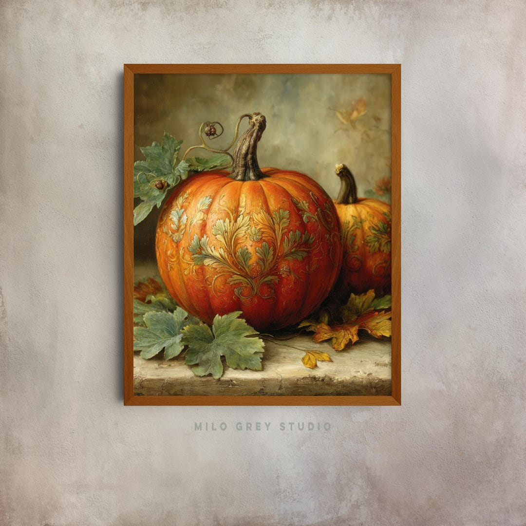 Rustic Fall Pumpkin Wall Art - Intricate Carved Pumpkin, Vintage Autumn ...