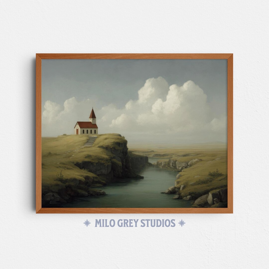 Small Black Church on a Cliff - Iceland Wall Art Printable, Moody ...