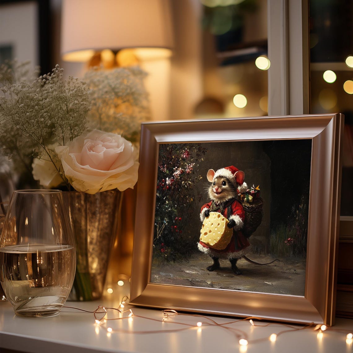 Printable Santa Mouse Christmas Art - Vintage Holiday Decor, Nostalgic ...