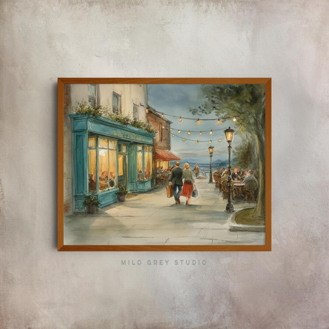 Vintage City Stroll With Couple - Printable Watercolor Art, Charming ...
