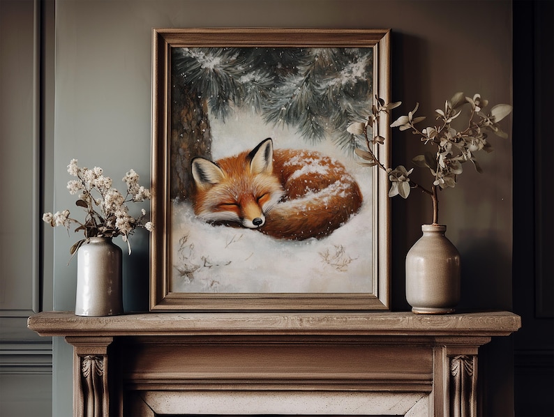 Renard roux des bois d'hiver, peinture dans la neige - Art de la nature ...