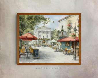 European Cafe Watercolor Wall Art, Printable Digital Download, Romantic ...