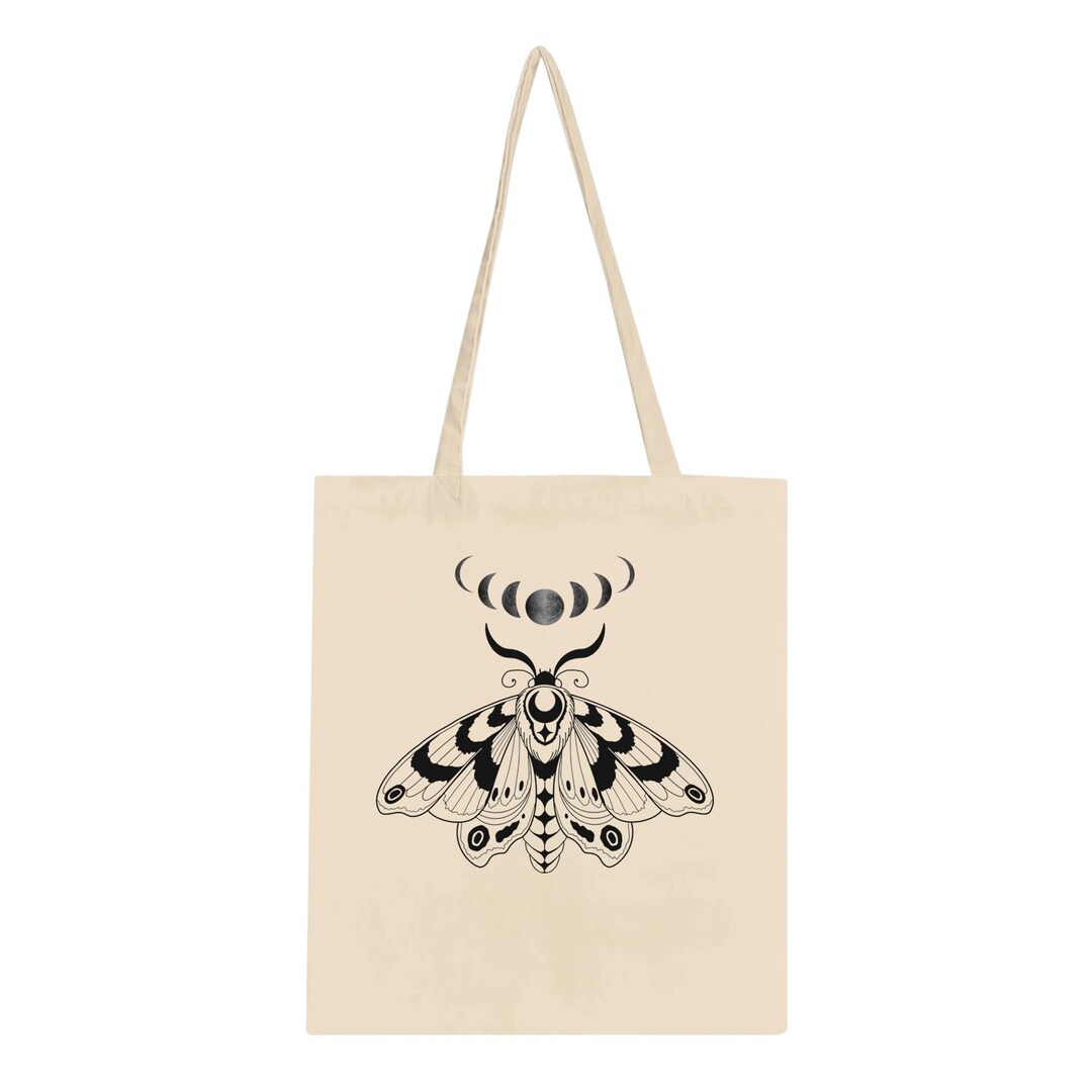 Mystical Moth & Moon Phases Tote Bag – Celestial, Witchy, Boho ...