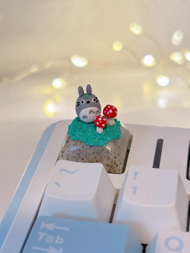 Totoro Artisan Keycap With Mushrooms | Handmade Polymer Clay Keycap ...