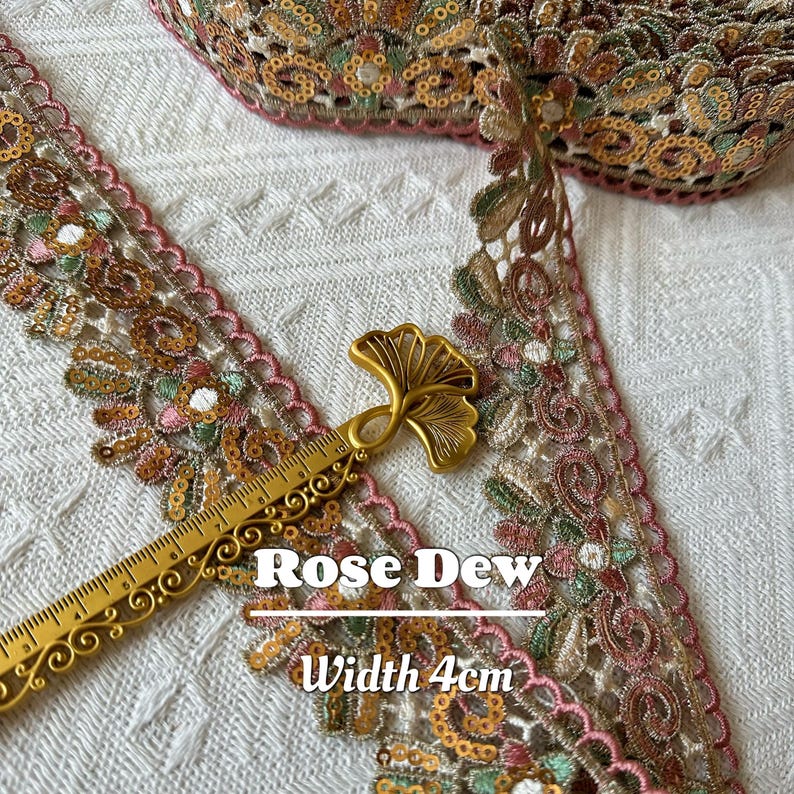 2 Yards Set | Gilded Petals Series – Sequin Embroidered Trim, Vintage ...