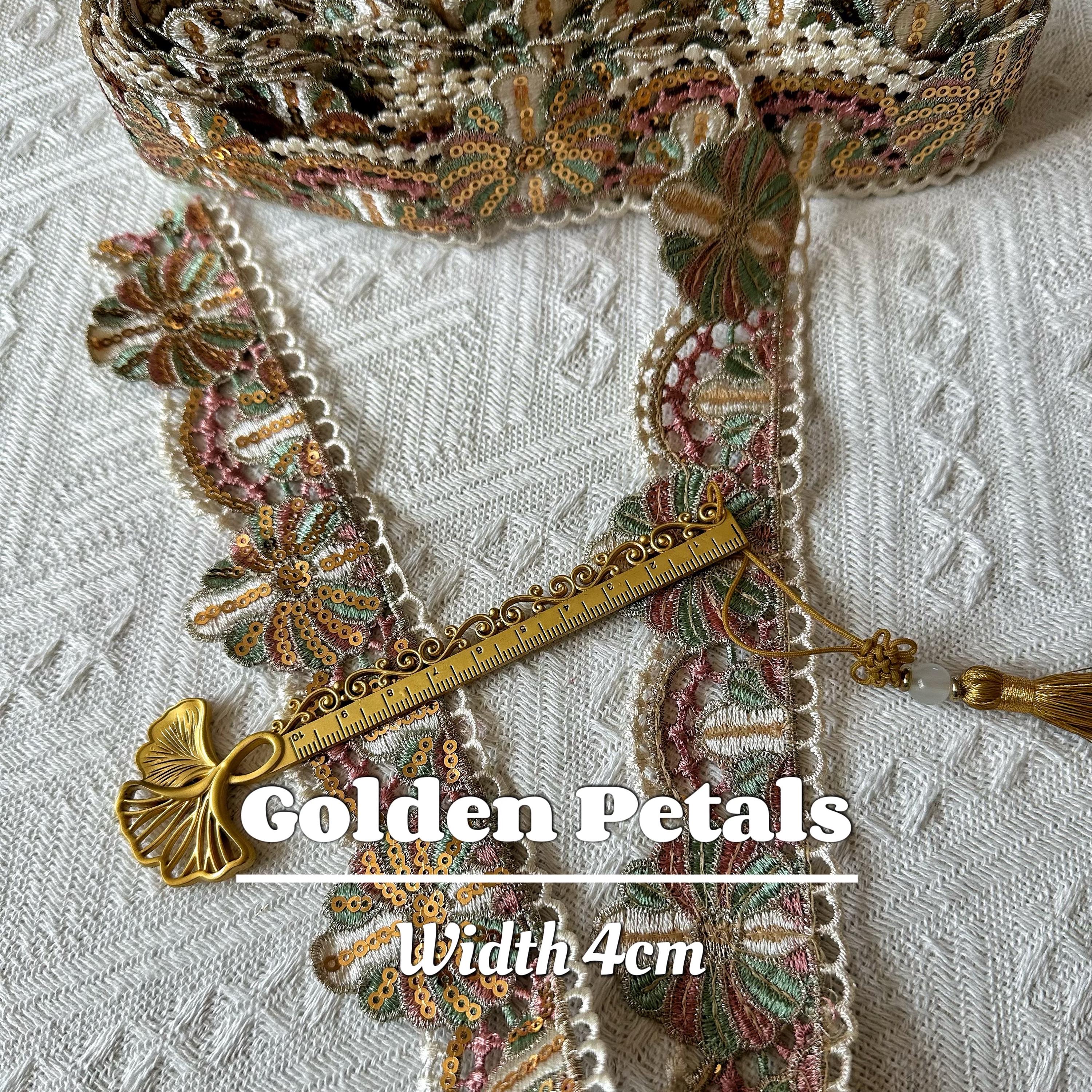 2 Yards Set | Gilded Petals Series – Sequin Embroidered Trim, Vintage ...