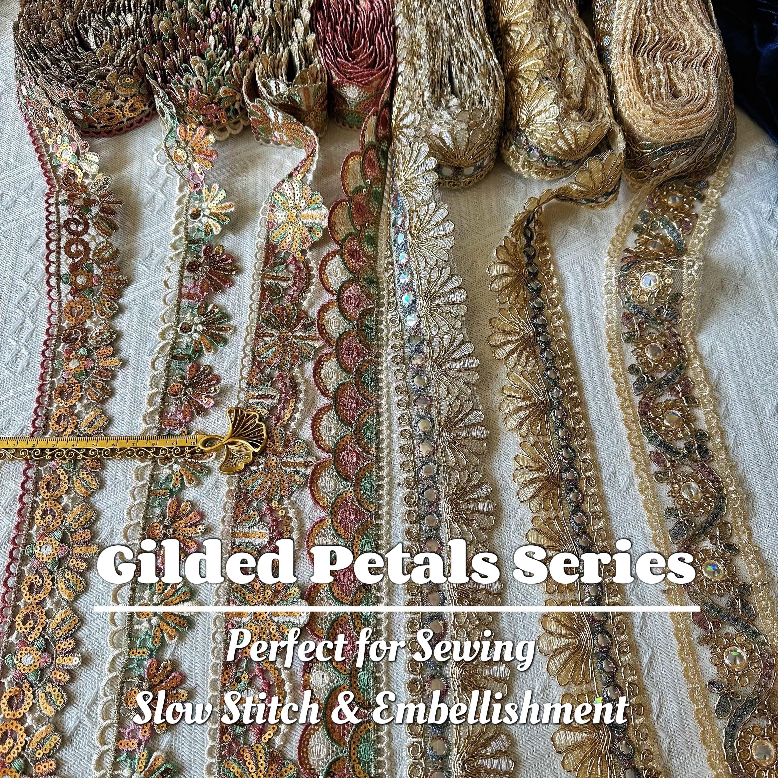 2 Yards Set | Gilded Petals Series – Sequin Embroidered Trim, Vintage ...