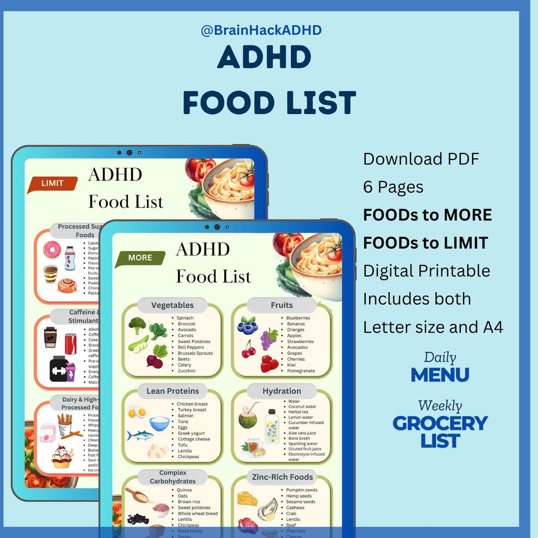 ADHD Diet Food List, Attention Deficit Disorder Meal Plan for Adults to ...