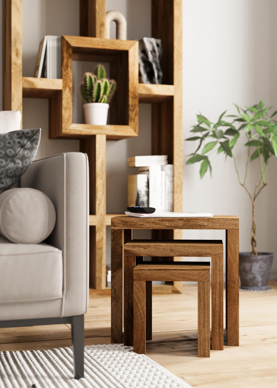 Amisha Mango Wood Nest of Tables – Set of 3 Modern Natural Finish Side Tables - Etsy UK