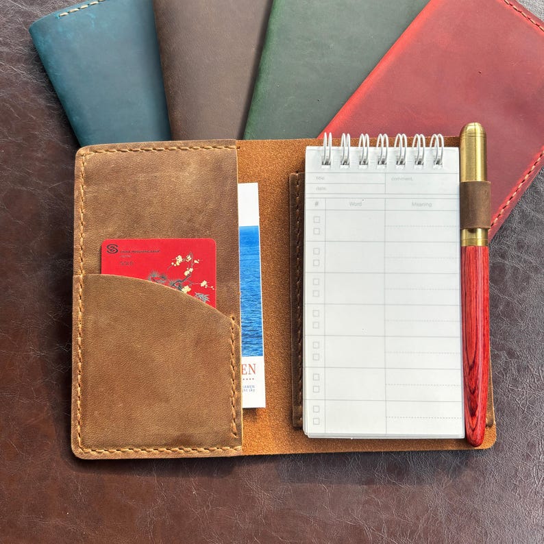 Personalized Crazy Horse Leather Mini Notepad Holder, 3x5 Refillable ...