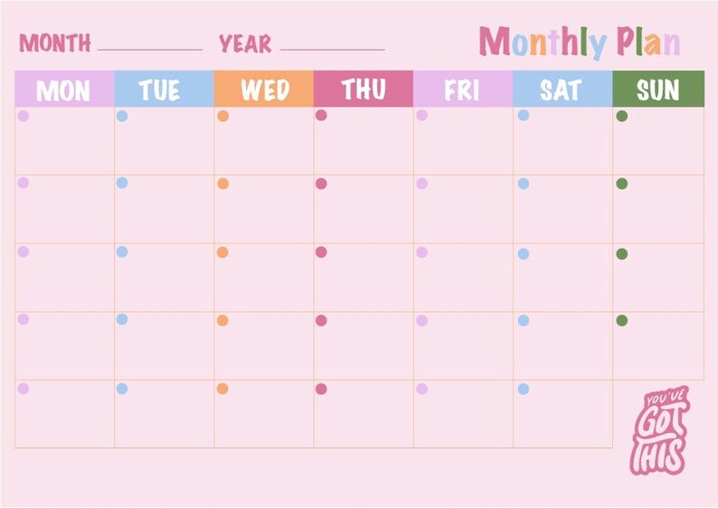 Monthly Calendar Planner Printable - Etsy